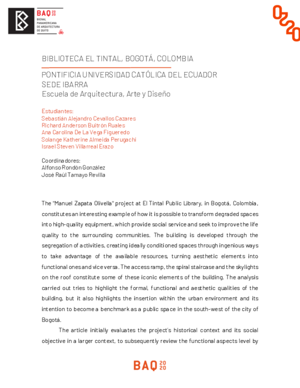 (PDF) BIBLIOTECA EL TINTAL, BOGOTÁ, COLOMBIA PONTIFICIA UNIVERSIDAD ...