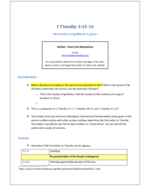 (PDF) Timothy 3:14-16 -the mystery of godliness is great
