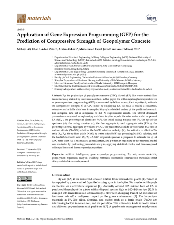 Pdf Application Of Gene Expression Programming Gep For The Prediction Of Compressive