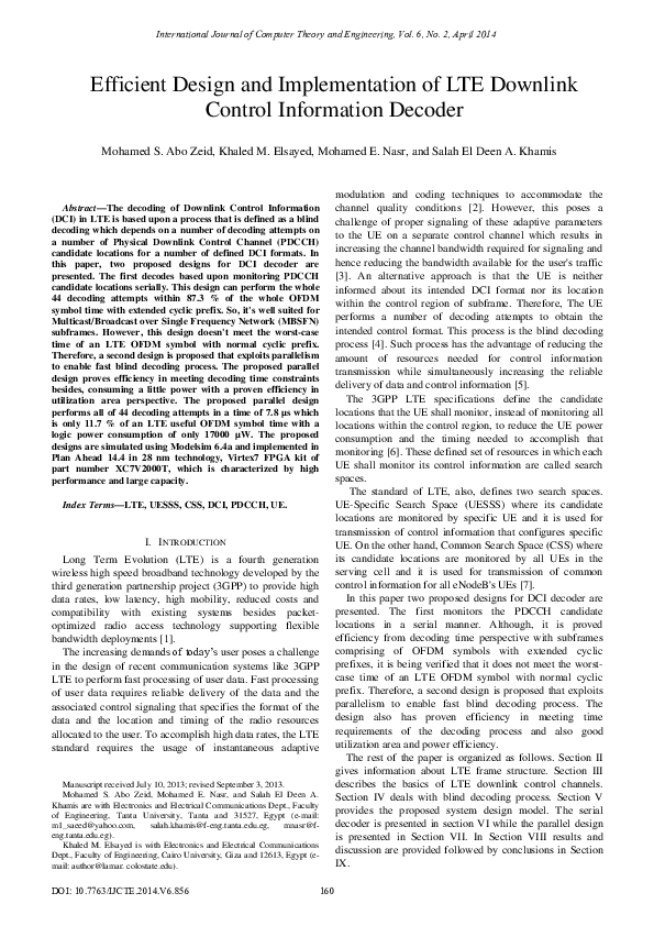 (PDF) Efficient Design and Implementation of LTE Downlink Control ...