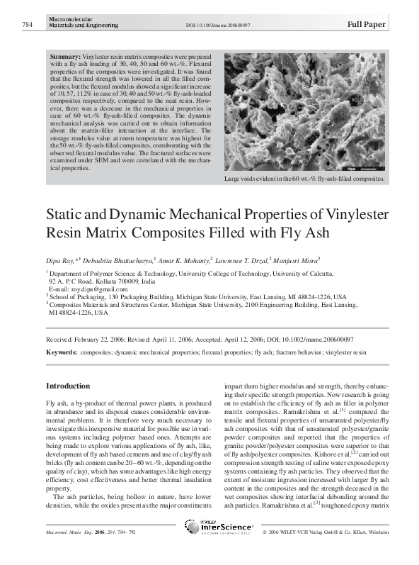 (PDF) Static and Dynamic Mechanical Properties of Vinylester Resin ...