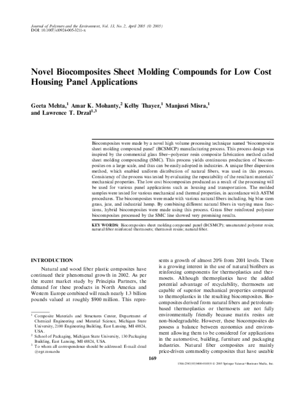 (PDF) Novel Biocomposites Sheet Molding Compounds for Low Cost Housing ...