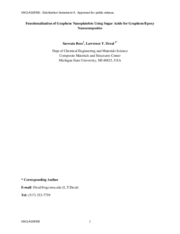(PDF) Functionalization of graphene nanoplatelets using sugar azide for ...