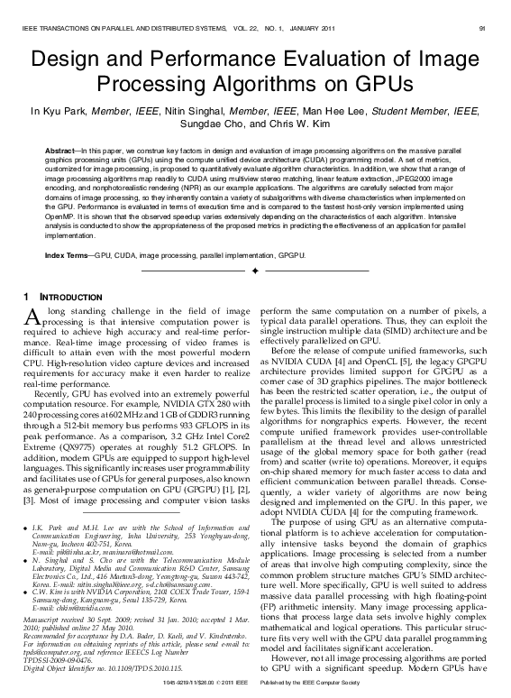 Pdf Design And Performance Evaluation Of Image Processing Algorithms On Gpus 8576