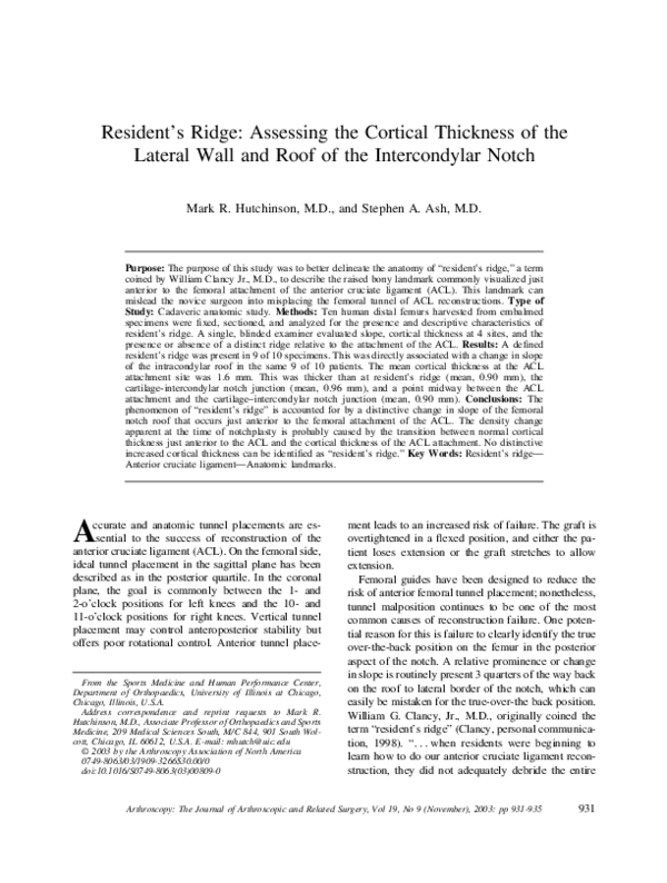 (PDF) Resident’s ridge: assessing the cortical thickness of the lateral ...