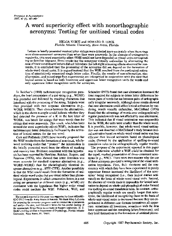 (PDF) A word superiority effect with nonorthographic acronyms: Testing ...
