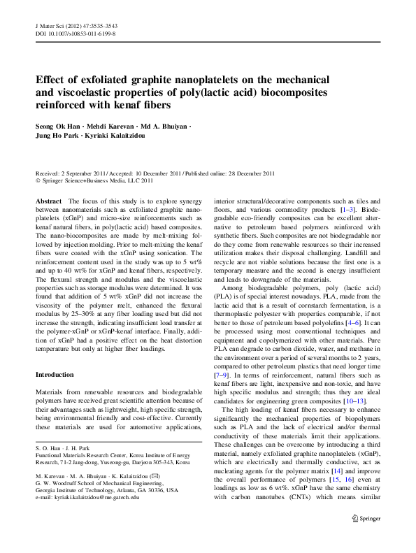 (PDF) Effect of exfoliated graphite nanoplatelets on the mechanical and ...
