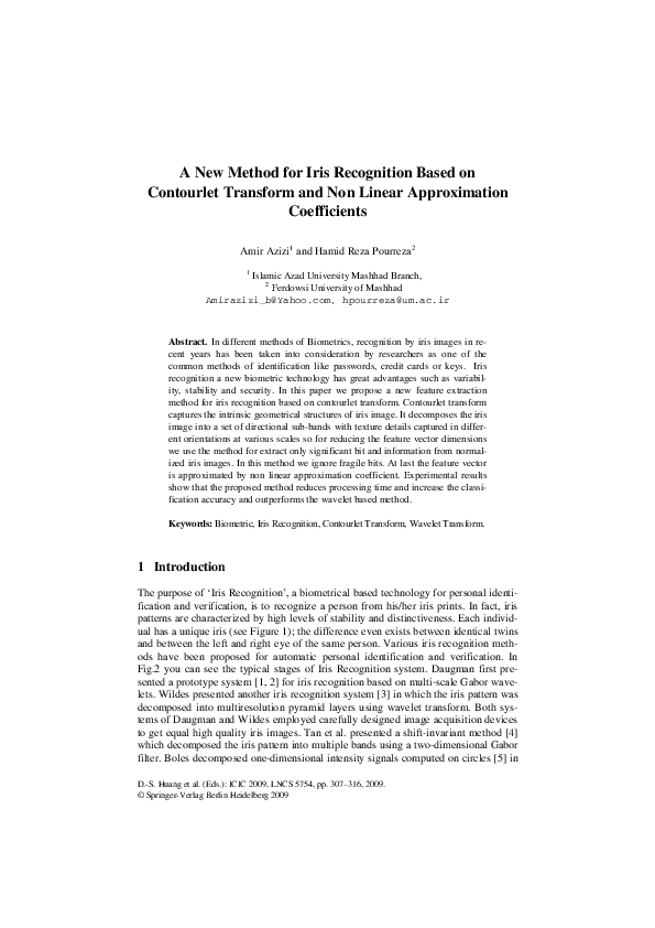 Pdf A New Method For Iris Recognition Based On Contourlet Transform And Non Linear 8695