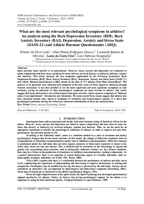 (PDF) What are the most relevant psychological symptoms in athletes? An ...