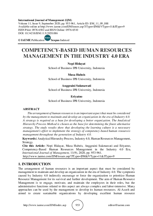 (PDF) COMPETENCY-BASED HUMAN RESOURCES MANAGEMENT IN THE INDUSTRY 4.0 ERA