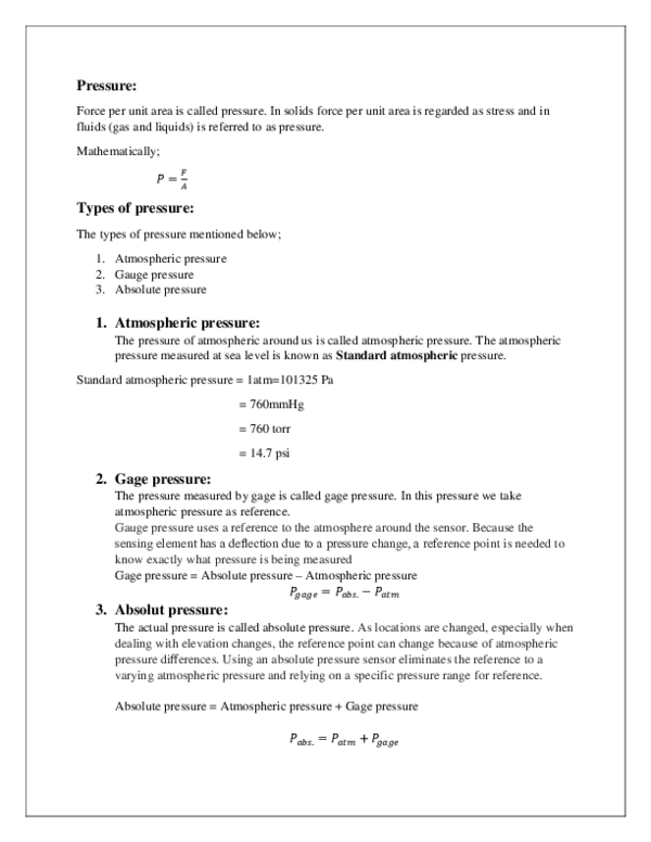 (PDF) Pressure: Types of pressure: The types of pressure mentioned ...