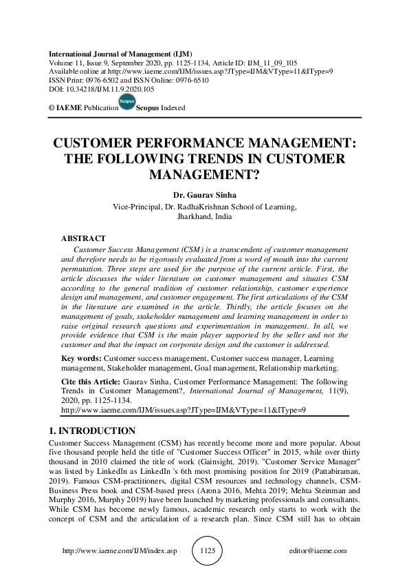 (PDF) Customer Performance Management: The following Trends in Customer ...