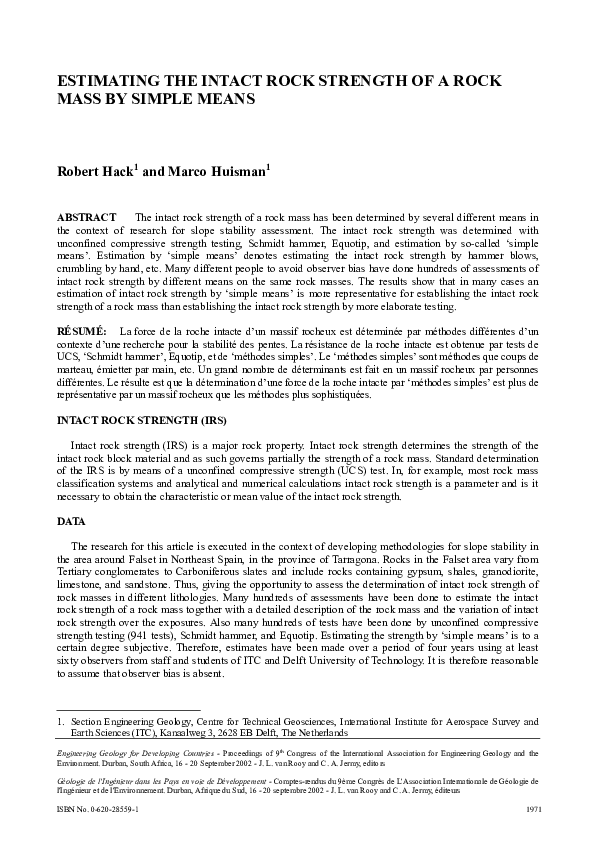 (PDF) Estimating the Intact Rock Strength of a Rock Mass by Simple Means