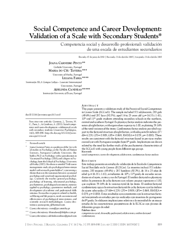 (PDF) Social competence and career development: validation of a scale ...