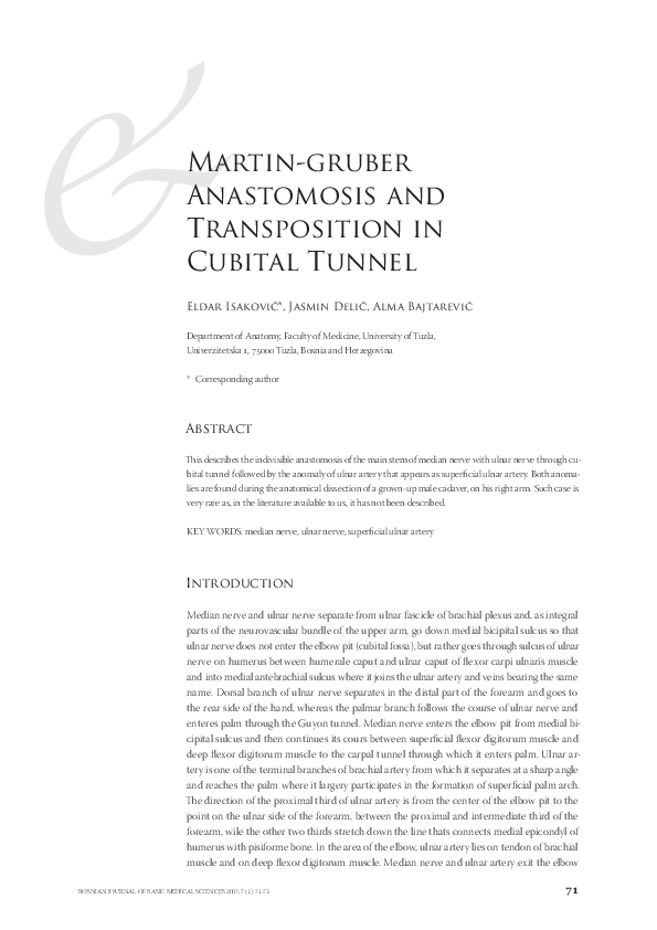 (PDF) Martin-Gruber anastomosis and transposition in cubital tunnel