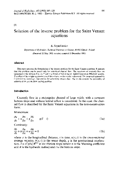 (PDF) Solution of the inverse problem for the Saint Venant equations