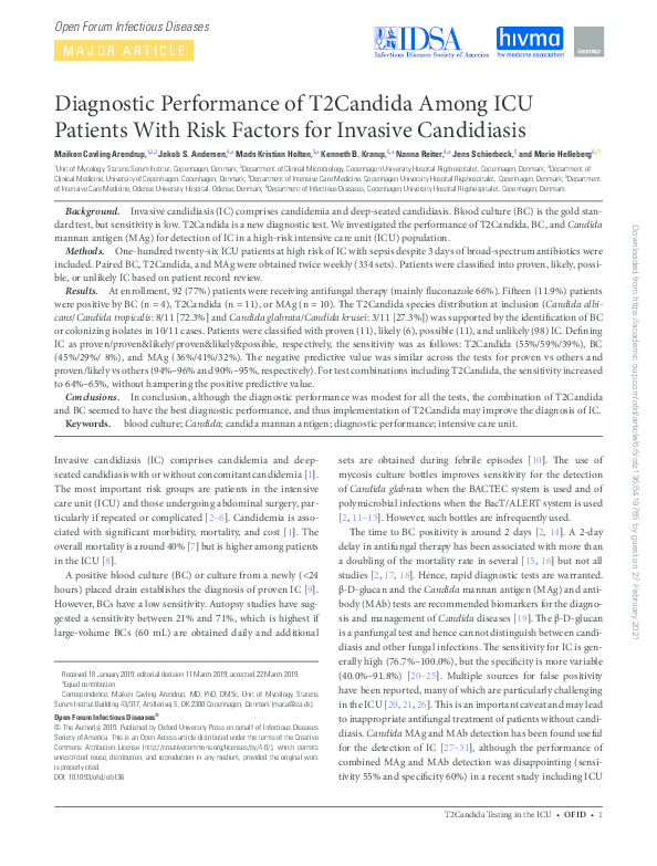 (PDF) Diagnostic performance of T2Candida among ICU patients with risk ...