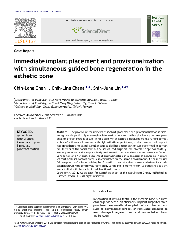 (PDF) Immediate implant placement and provisionalization with simultaneous guided bone ...
