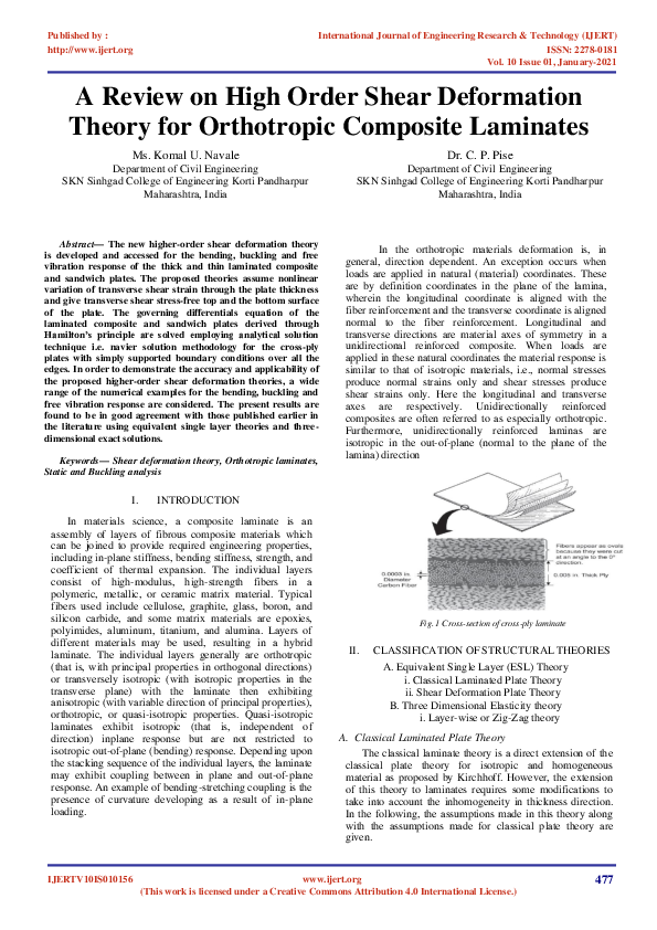 Pdf Ijert A Review On High Order Shear Deformation Theory For Orthotropic Composite Laminates