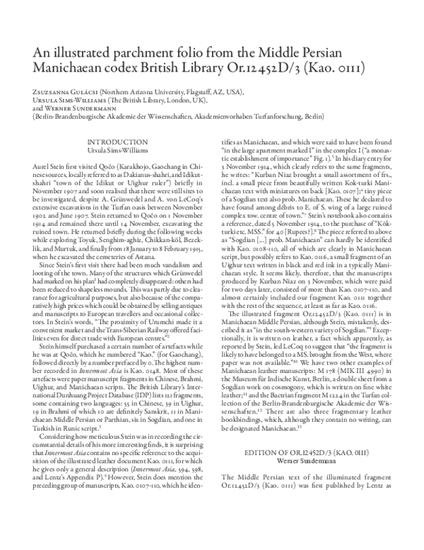 (PDF) An illustrated parchment folio from the Middle Persian Manichaean ...