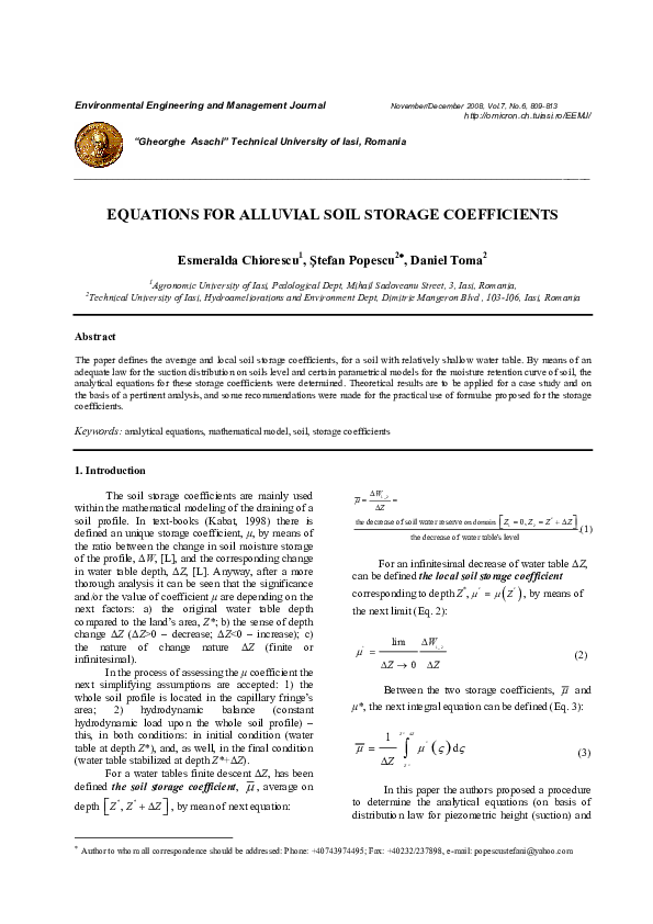 (PDF) Equations for Alluvial Soil Storage Coefficients