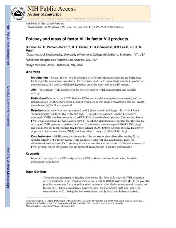 (PDF) Potency and mass of factor VIII in FVIII products