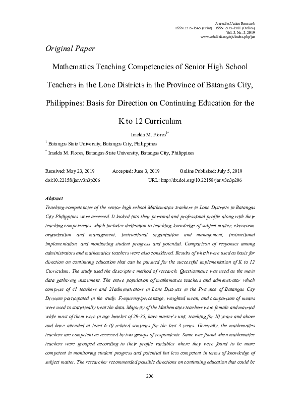 (PDF) Mathematics Teaching Competencies of Senior High School Teachers ...