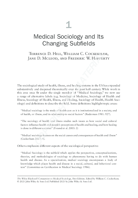(PDF) Medical Sociology and Its Changing Subfields
