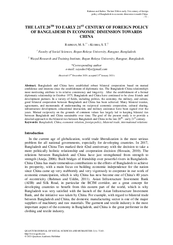 (PDF) THE LATE 20TH TO EARLY 21ST CENTURY OF FOREIGN POLICY OF ...