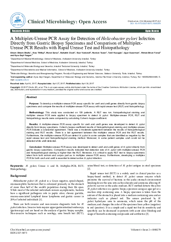 (PDF) A Multiplex-Urease PCR Assay for Detection of Helicobacter pylori ...
