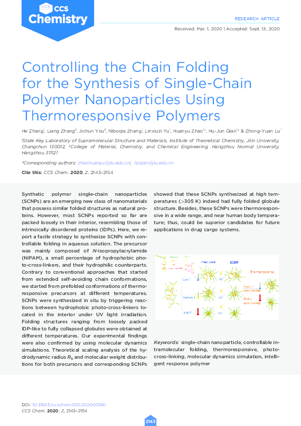 (PDF) Controlling the Chain Folding for the Synthesis of Single-Chain Polymer Nanoparticles ...
