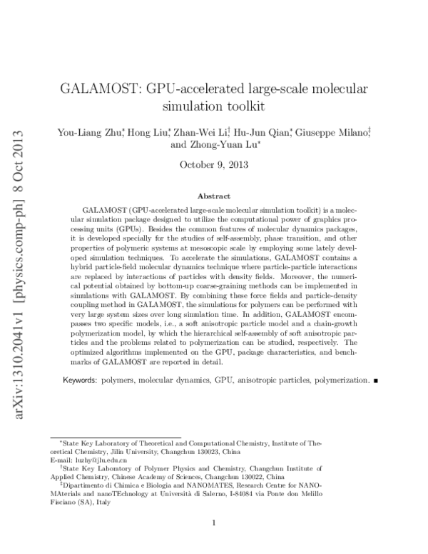 (PDF) GALAMOST: GPU-accelerated large-scale molecular simulation toolkit