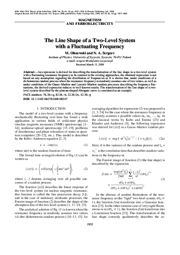 (PDF) The line shape of a two-level system with a fluctuating frequency