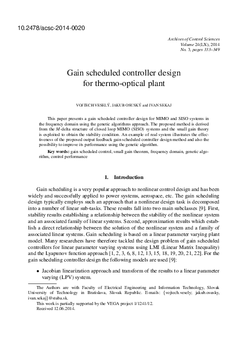 (PDF) Gain scheduled controller design for thermo-optical plant