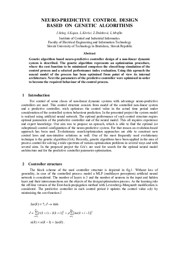 Pdf Neuro Predictive Control Design Based On Genetic Algorithms