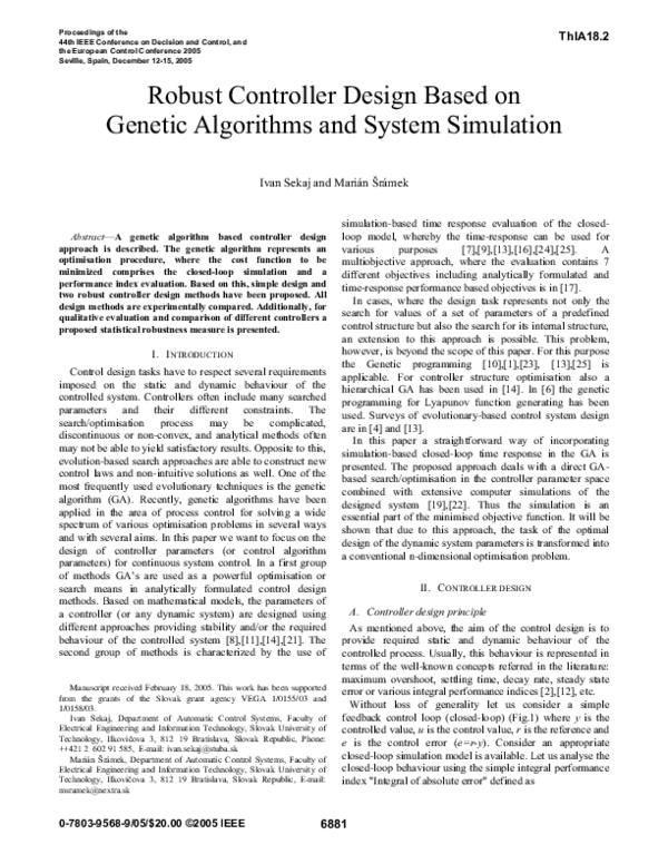 Pdf Robust Controller Design Based On Genetic Algorithms And System