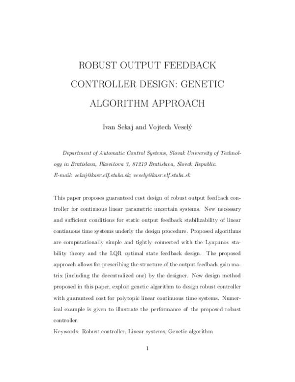 (PDF) Robust output feedback controller design: genetic algorithm approach
