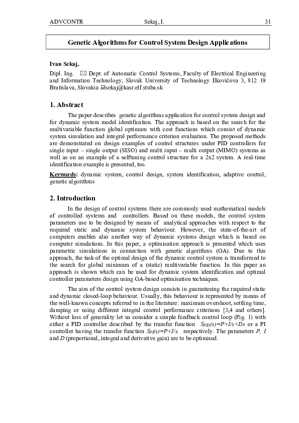 (PDF) Genetic Algorithms for Control System Design Applications