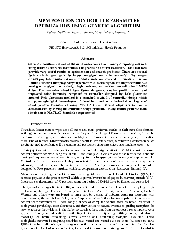 (PDF) LMPM Position Controller Parameter Optimization Using Genetic ... (PDF) LMPM Position Controller Parameter Optimization Using Genetic ...