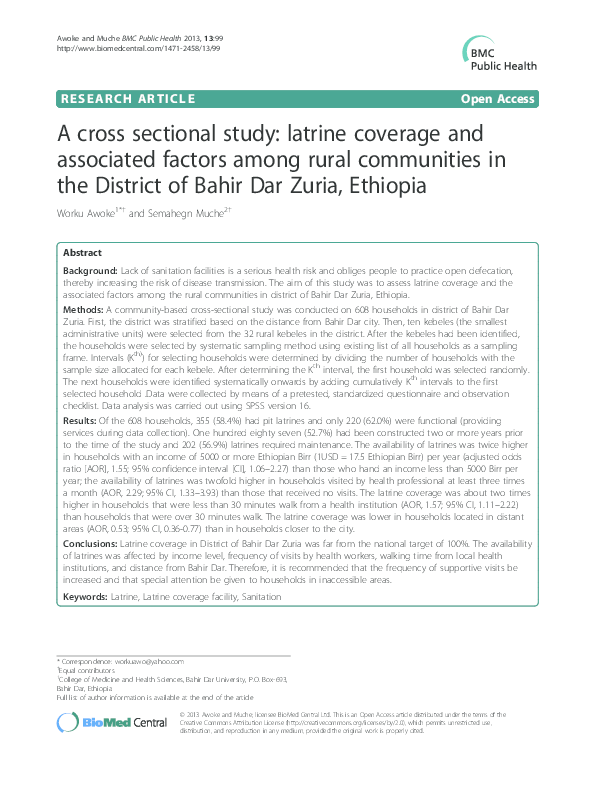 (PDF) A cross sectional study: latrine coverage and associated factors ...
