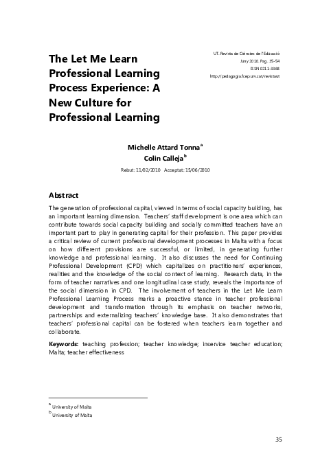 (PDF) The Let Me Learn professional learning process experience: A new ...