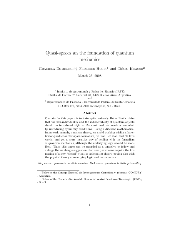 (PDF) Quasi-spaces an the foundation of quantum mechanics
