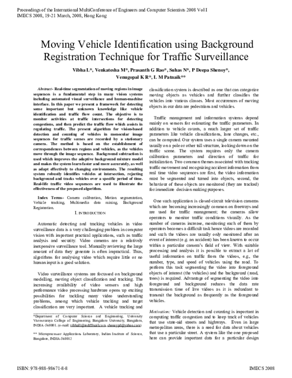 (PDF) Moving Vehicle Identification Using Background Registration ...