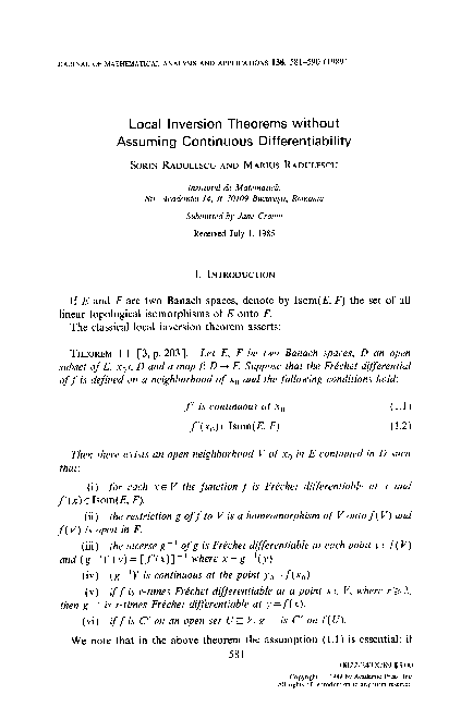 (PDF) Local inversion theorems without assuming continuous differentiability