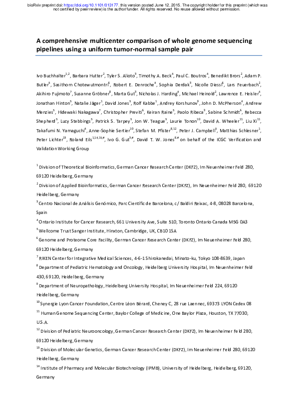 (PDF) A comprehensive multicenter comparison of whole genome sequencing pipelines using a ...