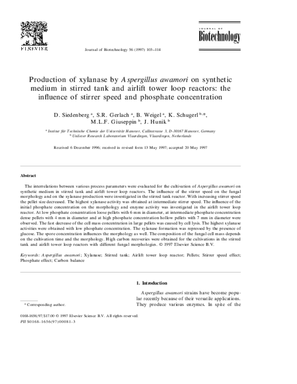 (PDF) Production of xylanase by Aspergillus awamori on synthetic medium in stirred tank and ...