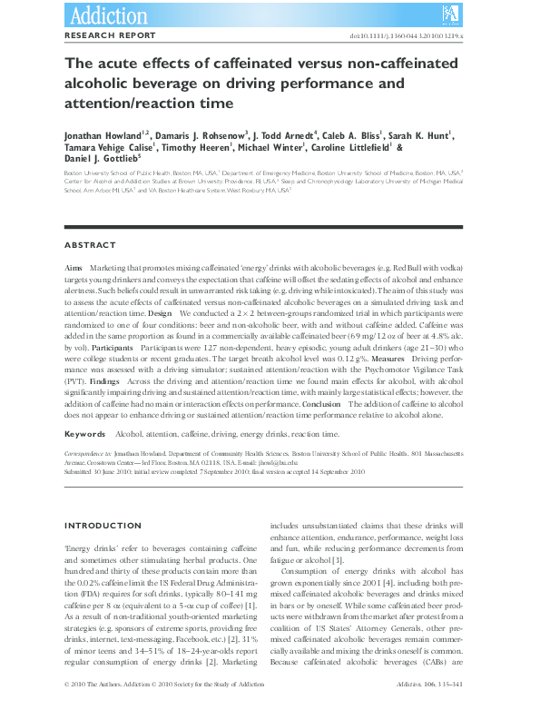 (PDF) The acute effects of caffeinated versus non-caffeinated alcoholic ...