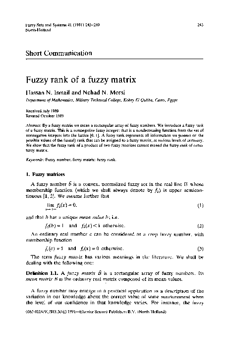 (PDF) Fuzzy rank of a fuzzy matrix