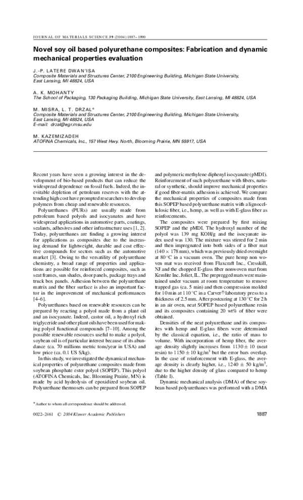 (PDF) Novel soy oil based polyurethane composites: Fabrication and ...