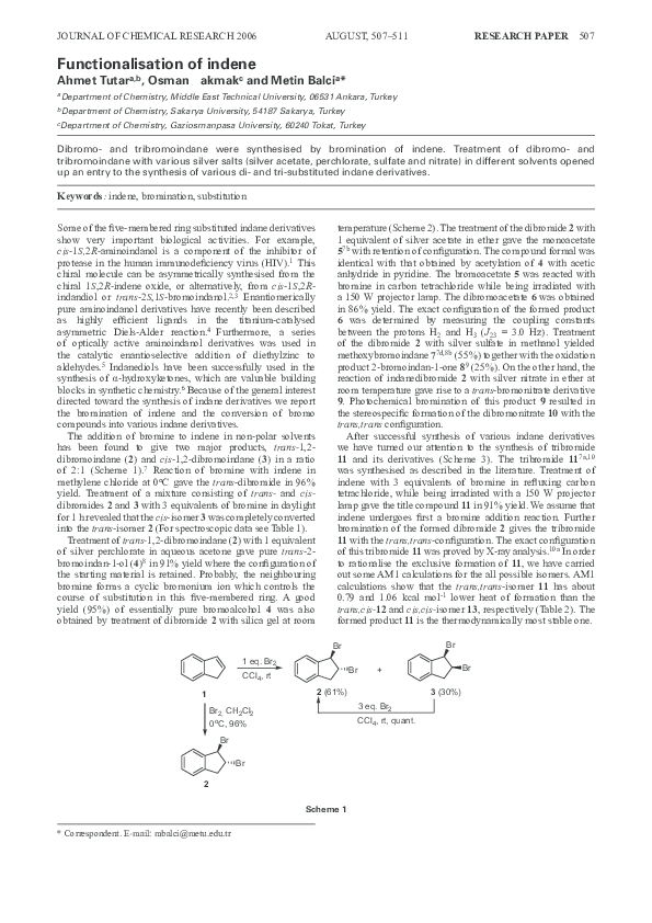 (PDF) Functionalisation of indene